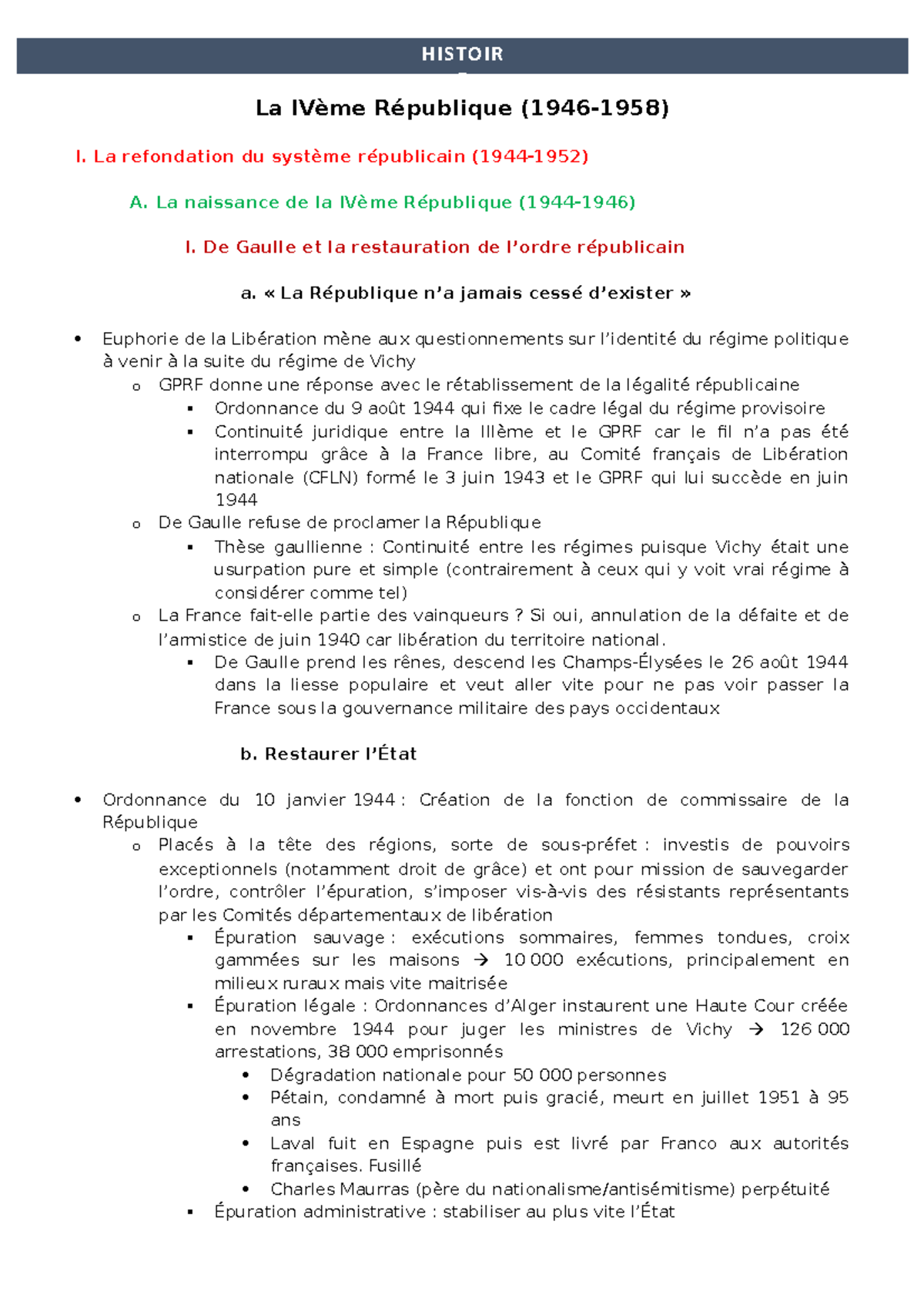 HPF IVème République 1ère Partie - HISTOIRE POLITIQUE DE LA FRANCE La I ...
