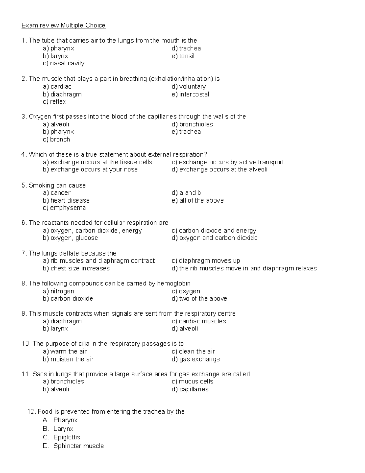 Exam review multiple choice questions - Exam review Multiple Choice The ...