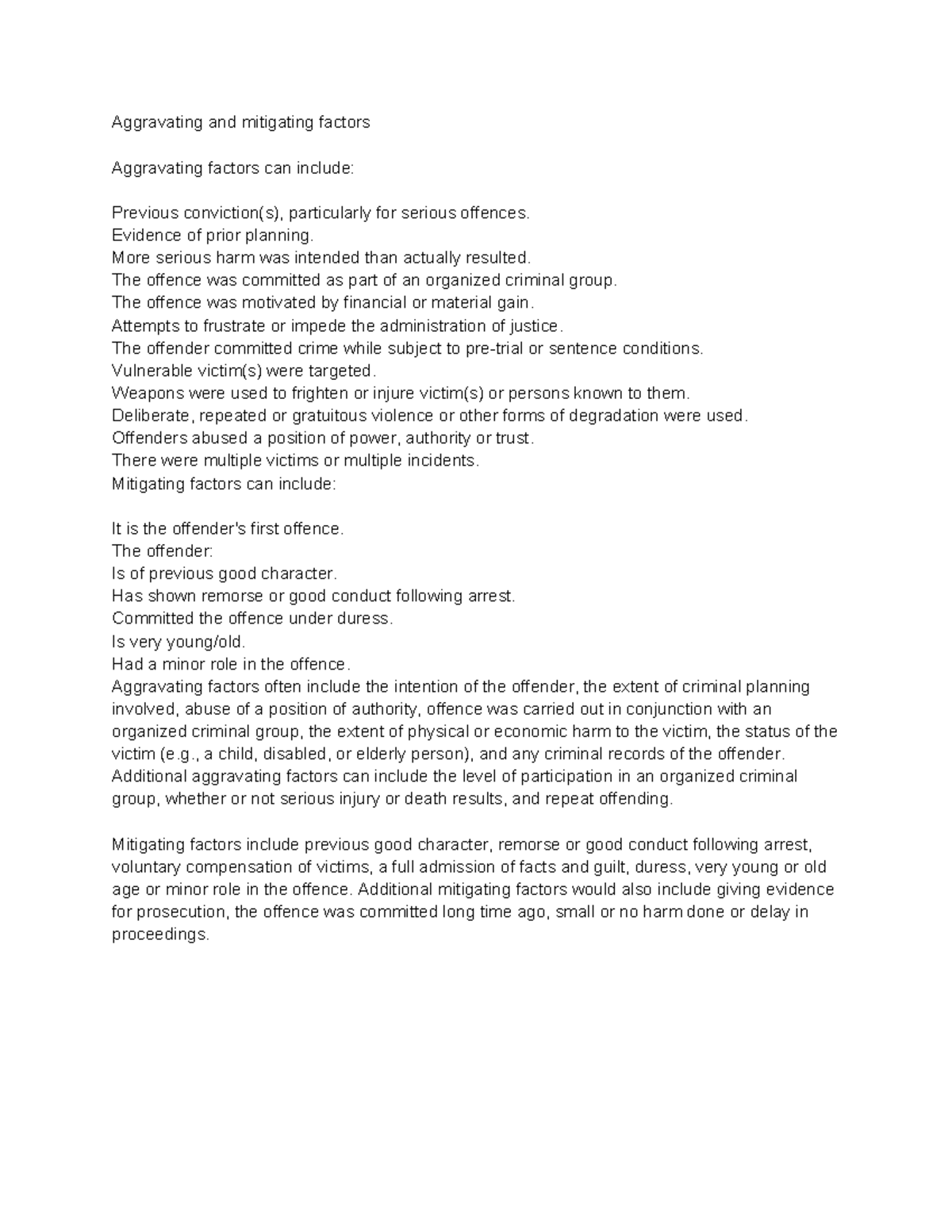 Aggravating and mitigating factors - Aggravating and mitigating factors ...