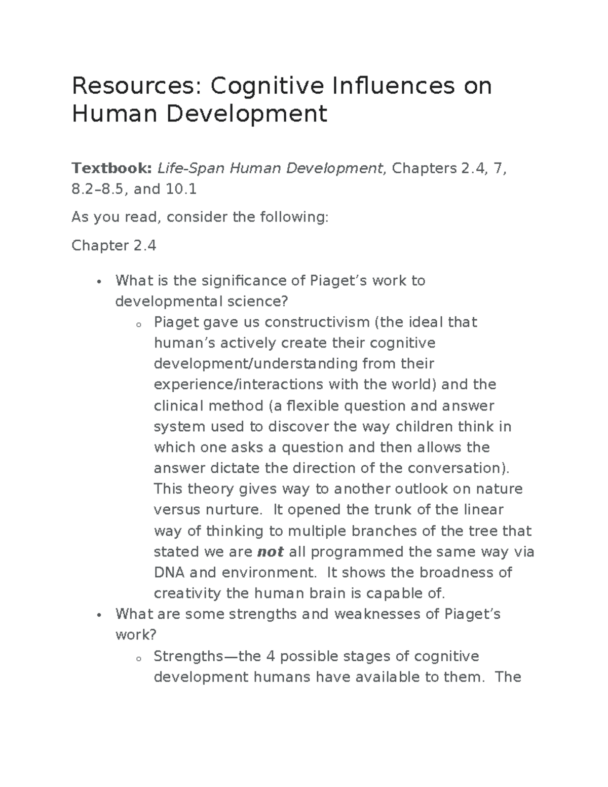 Module 2 Cognitive Influences on Human Development Questions ...