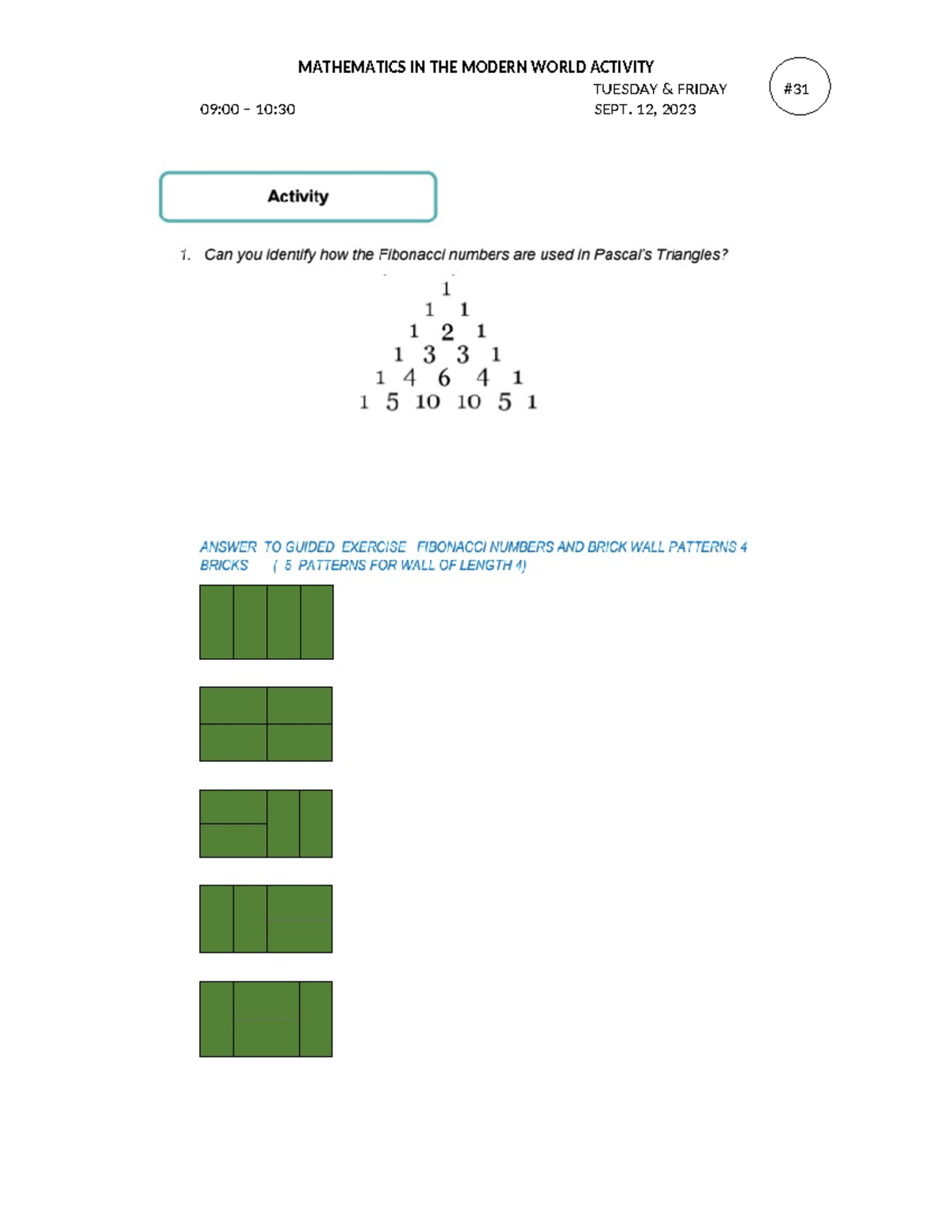MMW - activity - Mathematics in the Modern World - MATHEMATICS IN THE ...