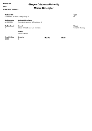 Ophthalmic Anatomy and Physiology B - Class test 3 Revision Questions ...