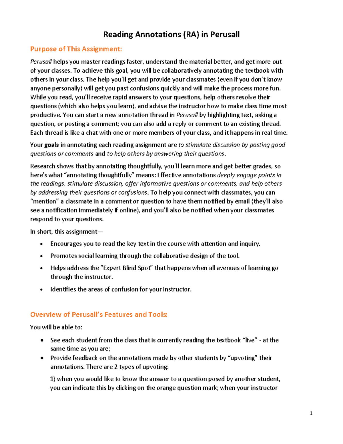 Reading Annotations Assignment in Perusall - Reading Annotations (RA ...