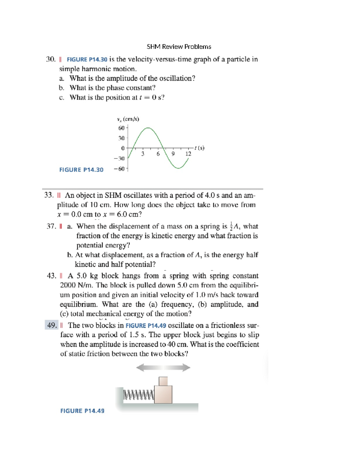 SHM HW 3 - A physics course - Physics - SHM Review Problems - Studocu