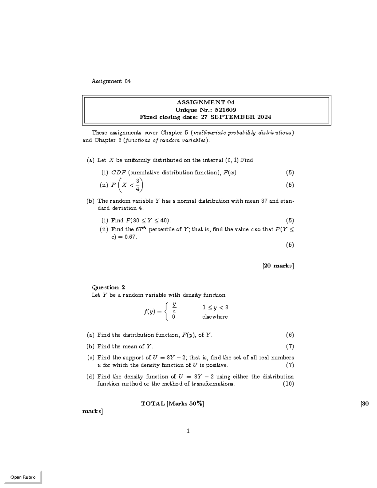 Assignment 4 2024 STA1503 - Assignment 04 ASSIGNMENT 04 Unique Nr ...
