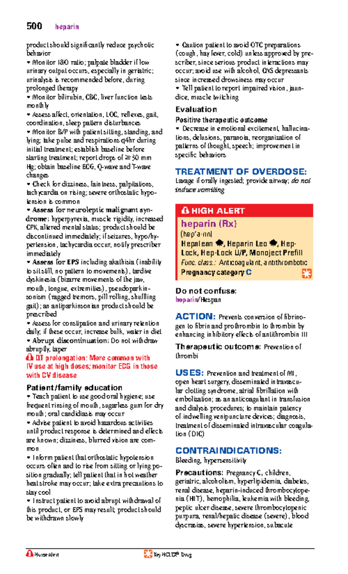 Heparin - Nursing medication - 500 heparin Nurse Alert Key NCLEX® Drug ...
