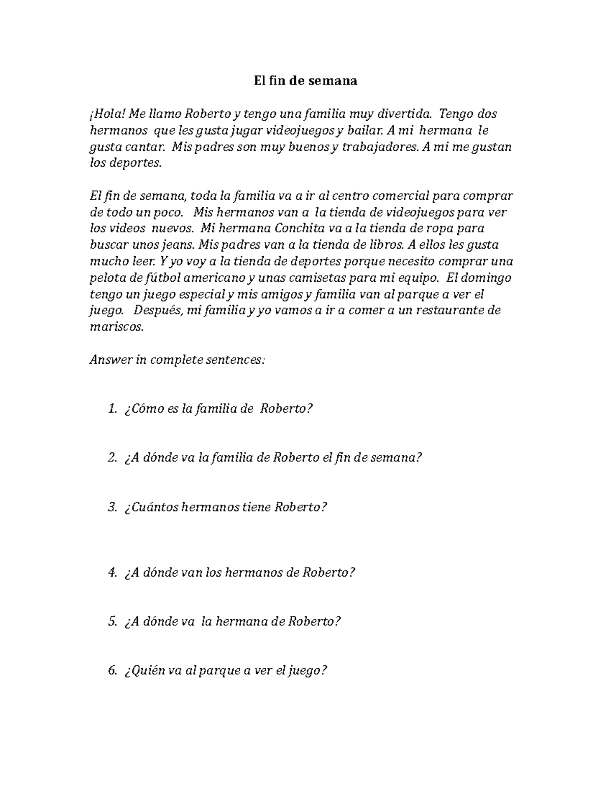 Copy of Lectura el fin de semana - El fin de semana ¡Hola! Me llamo ...