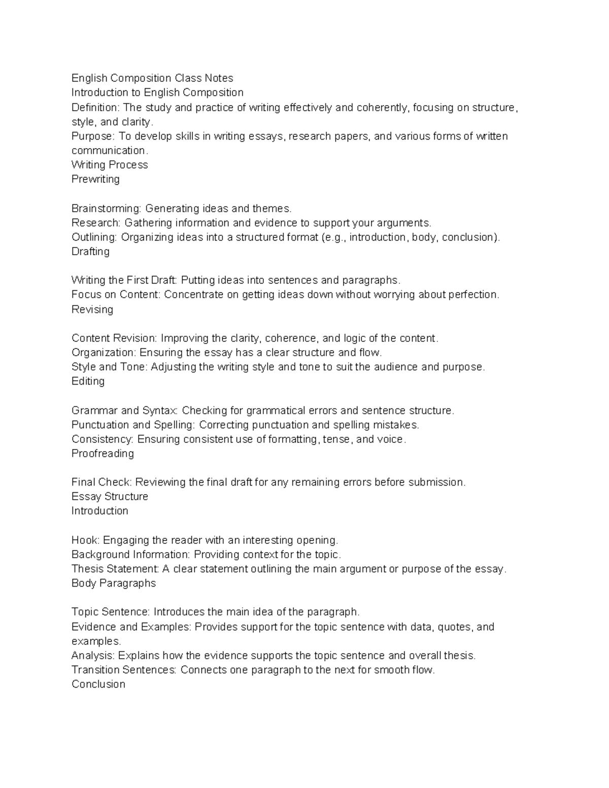 English Composition Class Notes - English Composition Class Notes ...