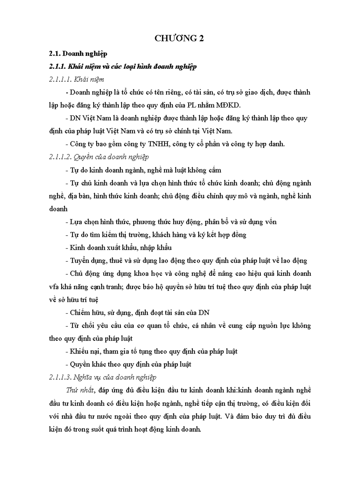 GDKT -CHƯƠNG 2d - CHƯƠNG 2 Doanh nghiệp 2.1. Khái niệm và các loại hình ...