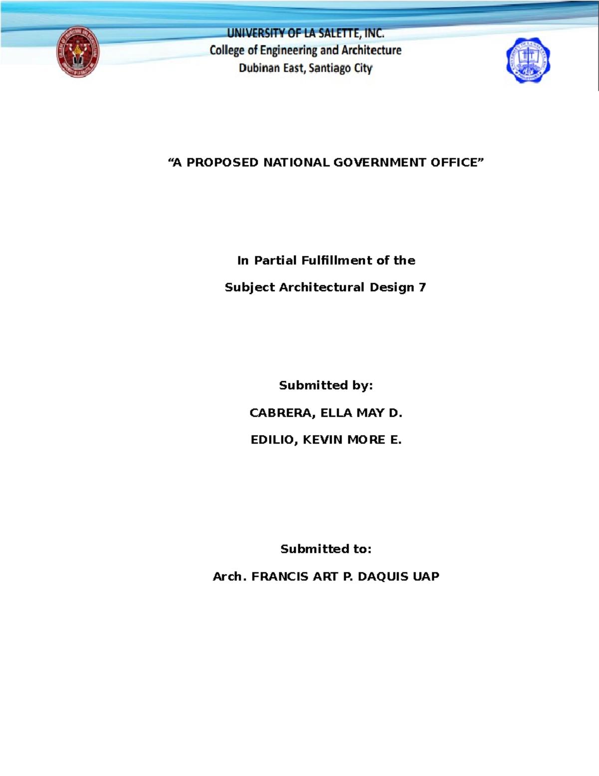Design 7 A Proposed National Government Office - “A PROPOSED NATIONAL ...