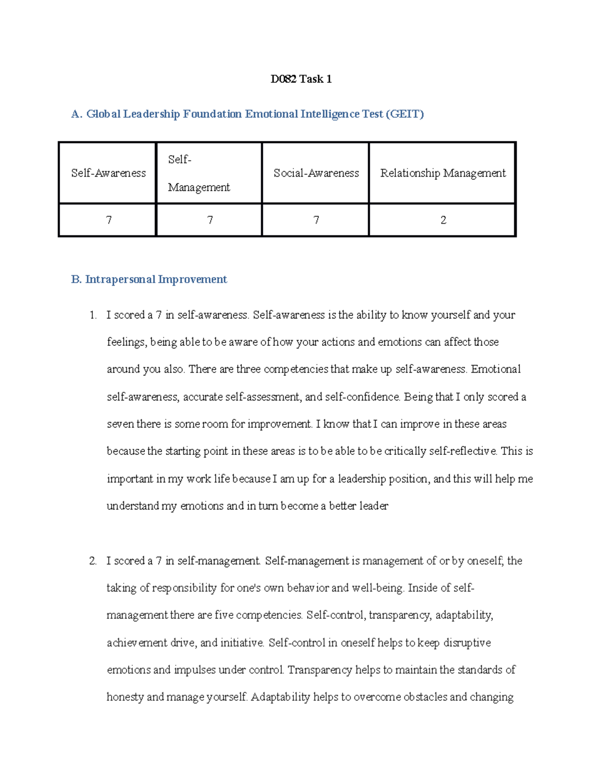 D082 Task 1 - Task 1 - D082 Task 1 A. Global Leadership Foundation ...