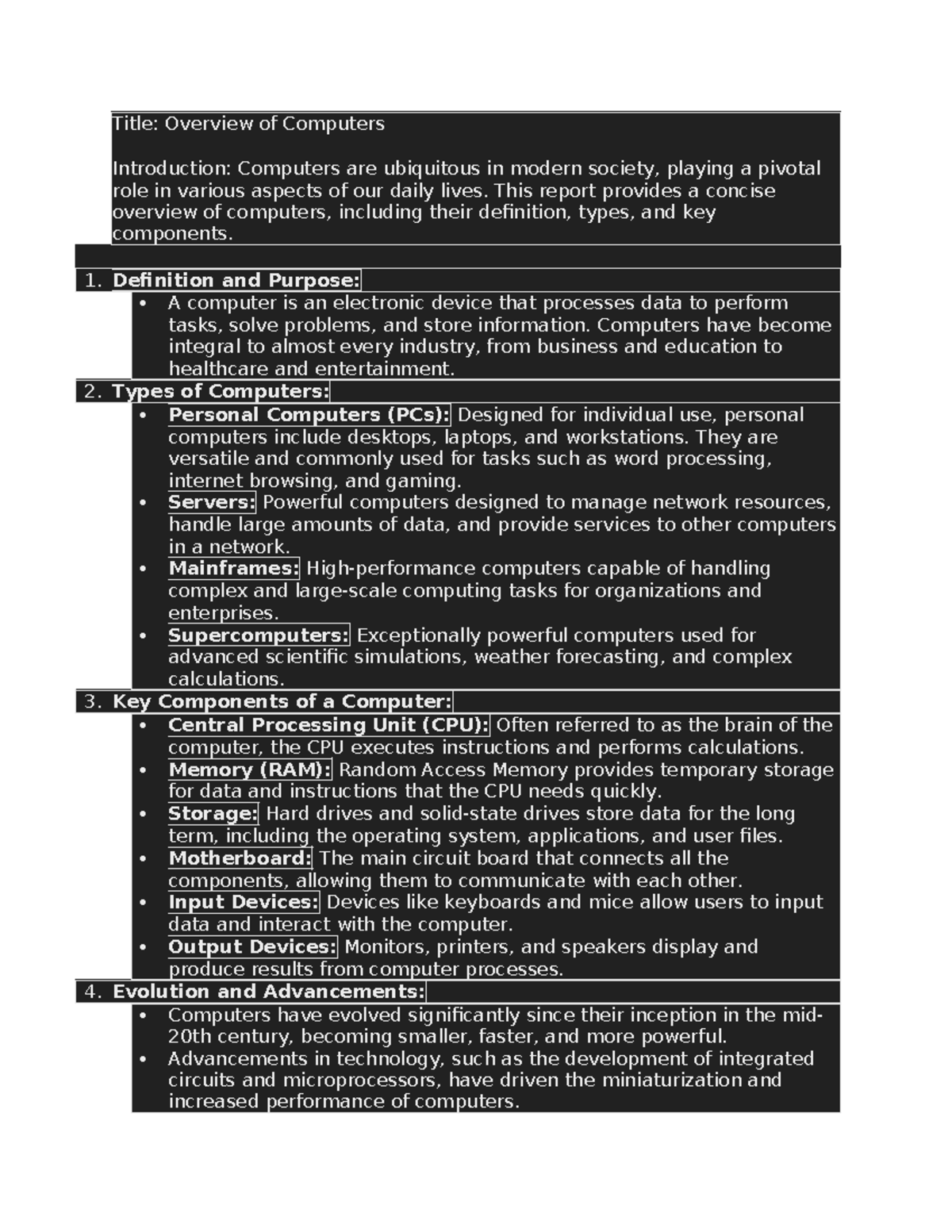Computer - This report provides a concise overview of computers ...