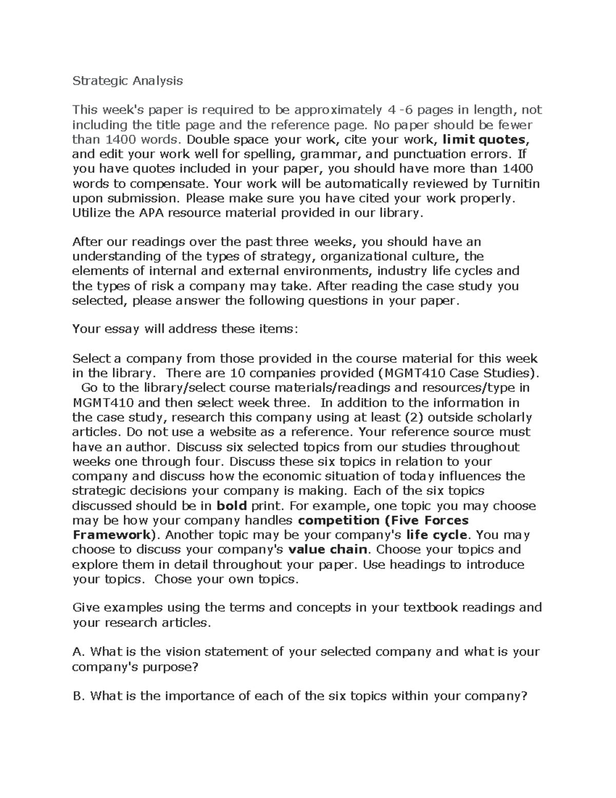 Week 3 Paper with examples on where to look. - Strategic Analysis This ...