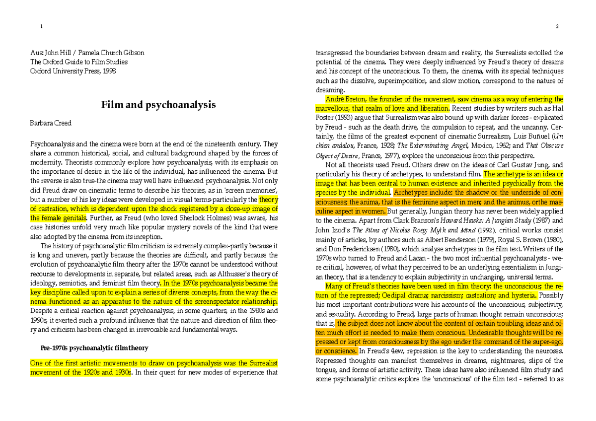 Creed Psychoanalysis - reading - Aus: John Hill / Pamela Church Gibson ...