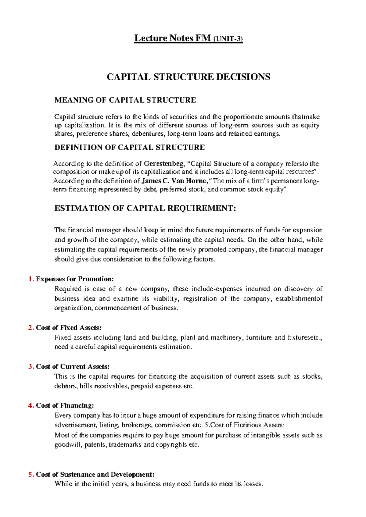 Lecture Notes FM unit 3 - Lecture Notes FM (UNIT-3) CAPITAL STRUCTURE ...