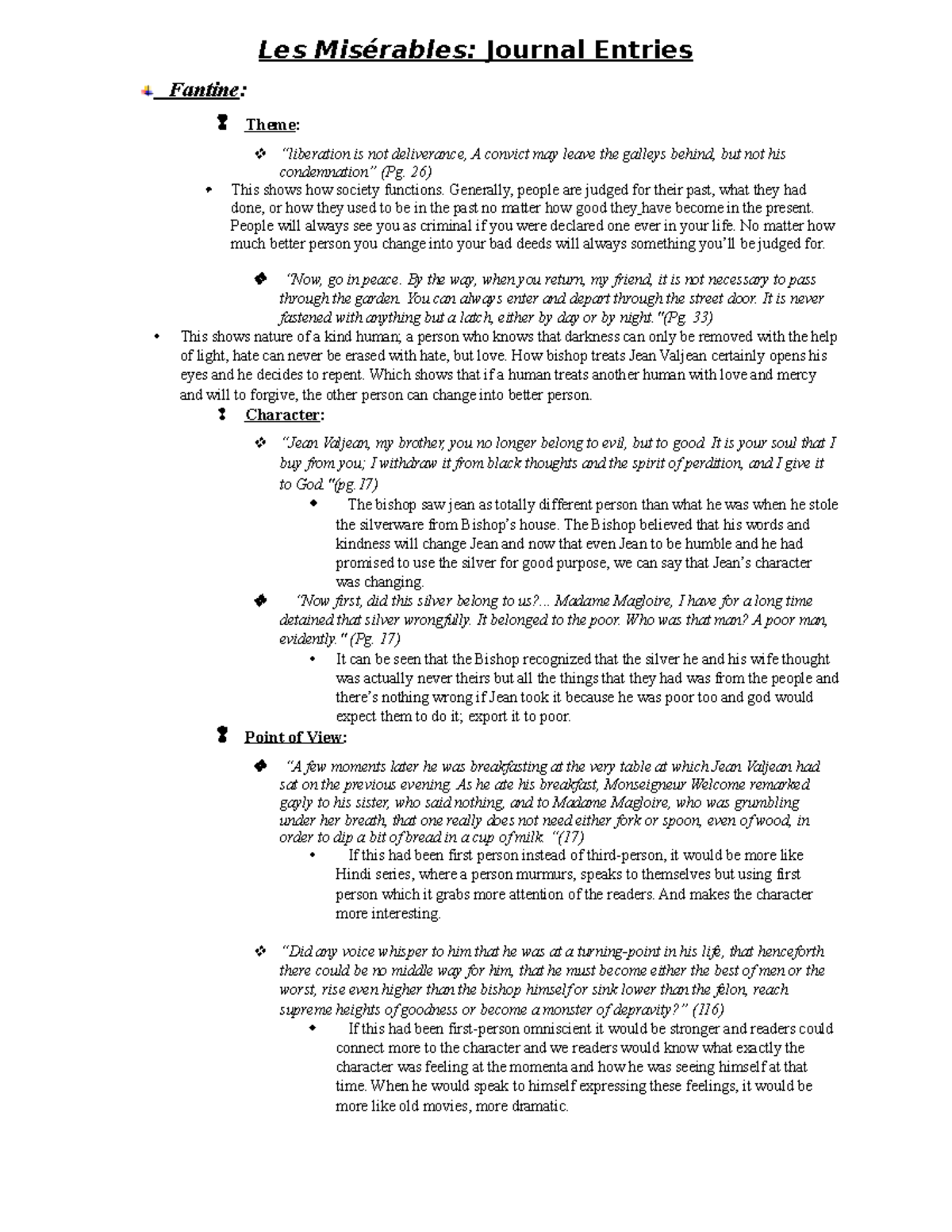 Les Miserables Journal . done - Les Misérables: Journal Entries Fantine ...