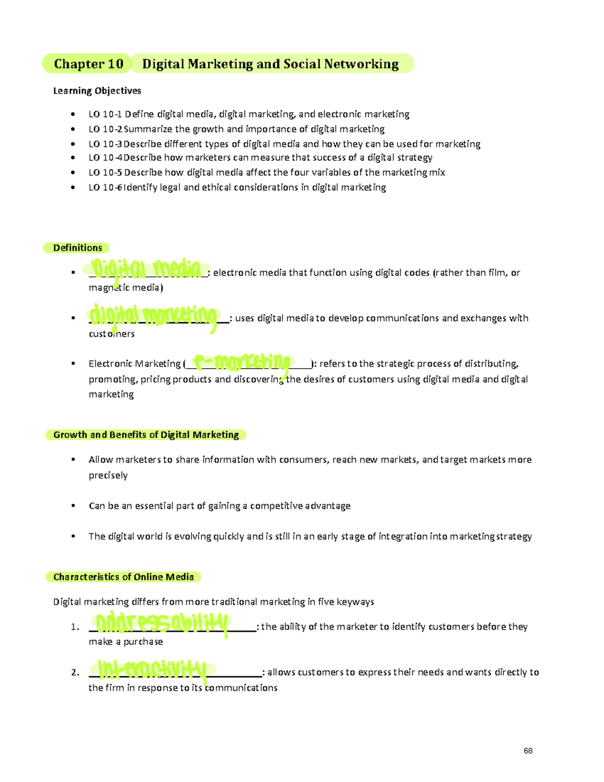 Chapter 10 Notes - Chapter 10 Digital Marketing and Social Networking ...