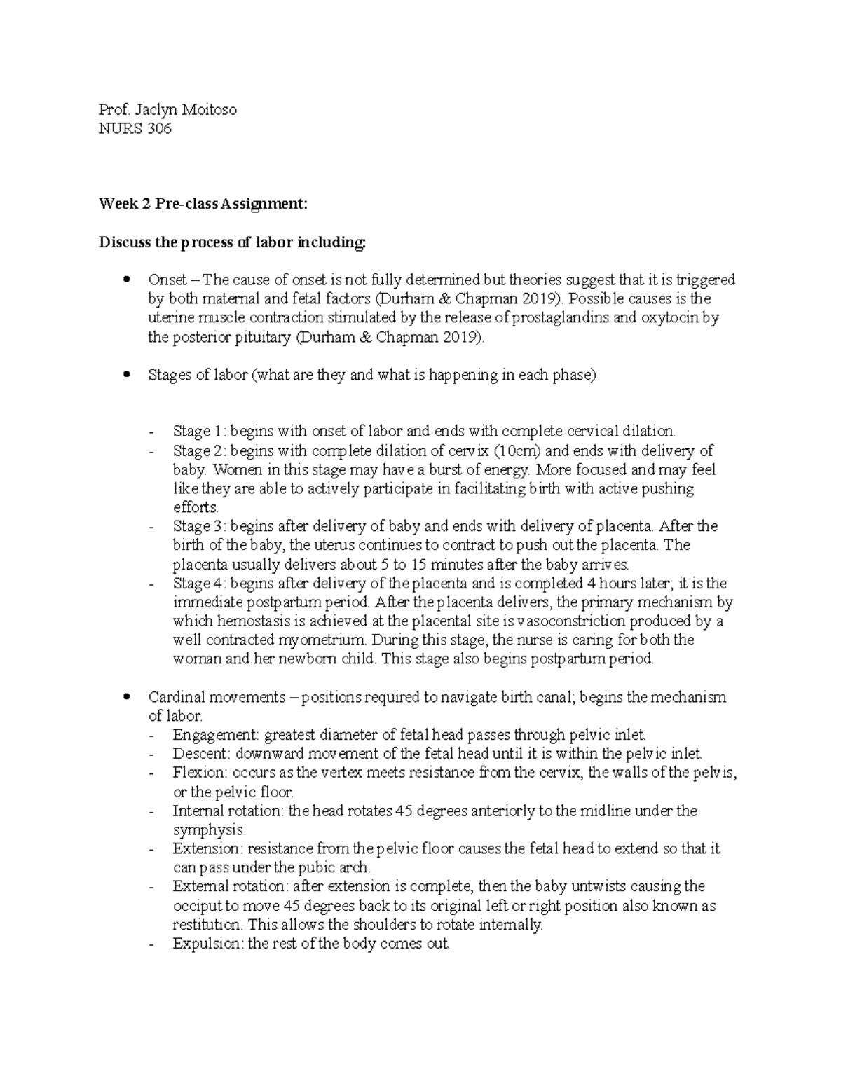 WK2 PCA - Pre-class assignment - Prof. Jaclyn Moitoso NURS 306 Week 2 Pre-class Assignment ...