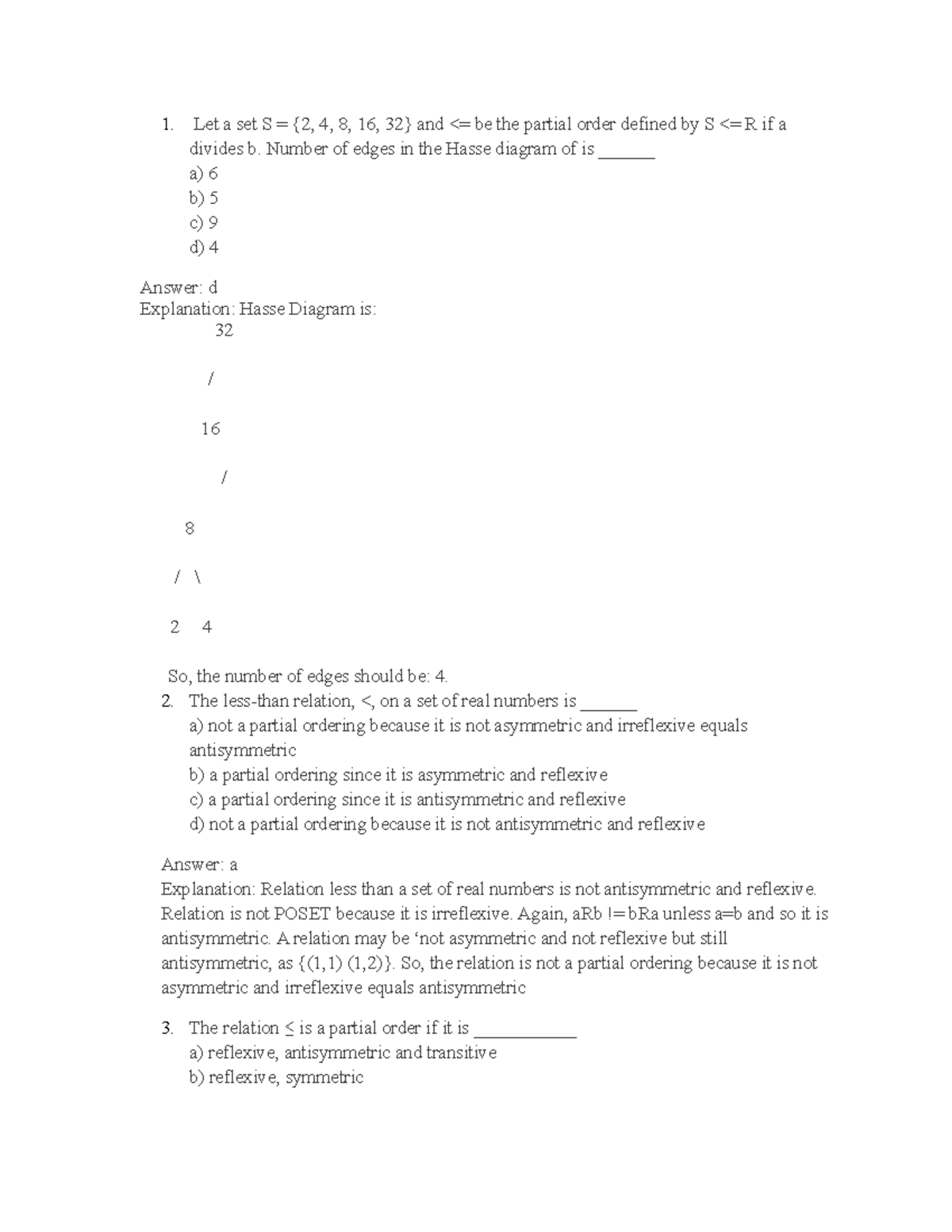 DM UNIT 5 MCQ WITH Answers Let A Set S 2 4 8 16 32 And