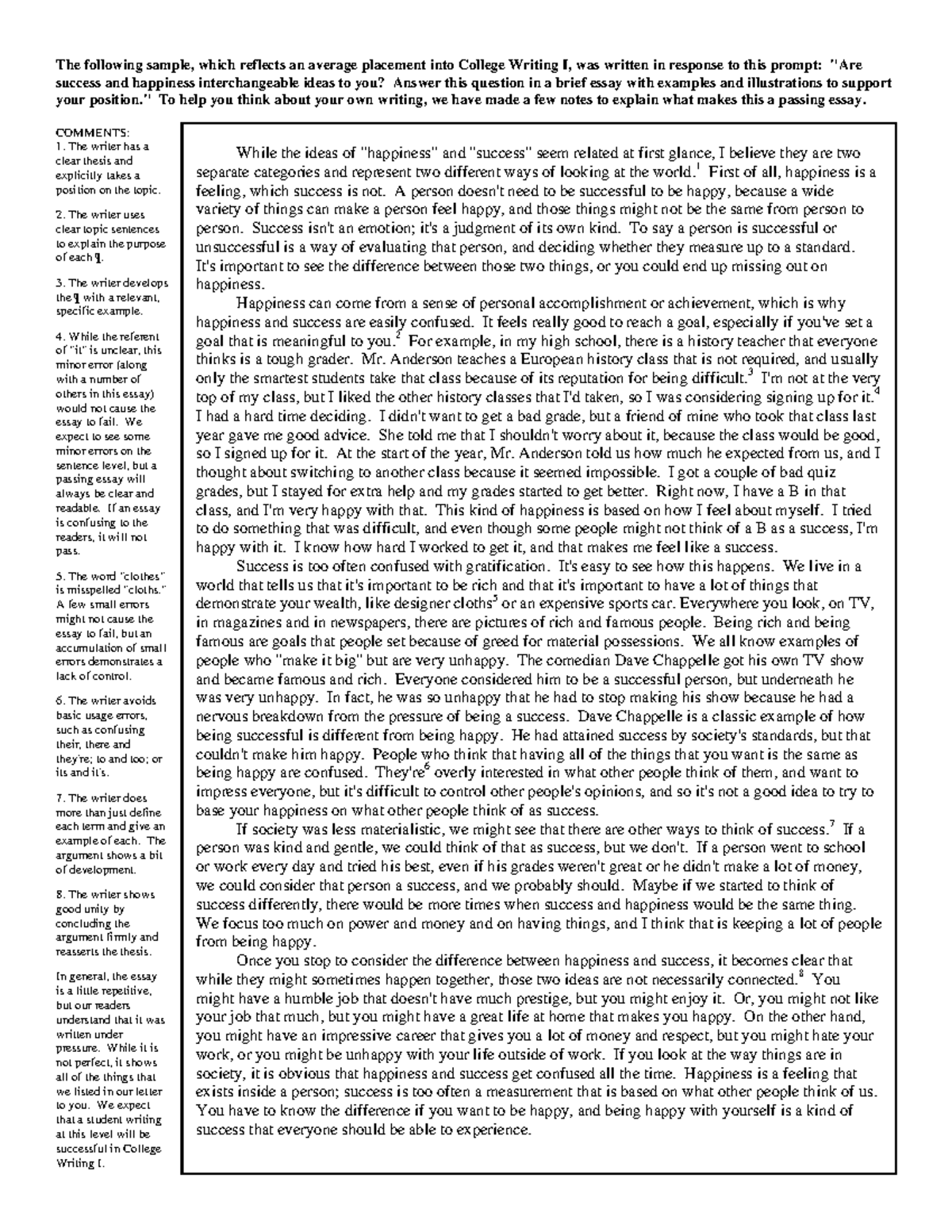 Sample-essay tcm18-43959 - The following sample, which reflects an ...