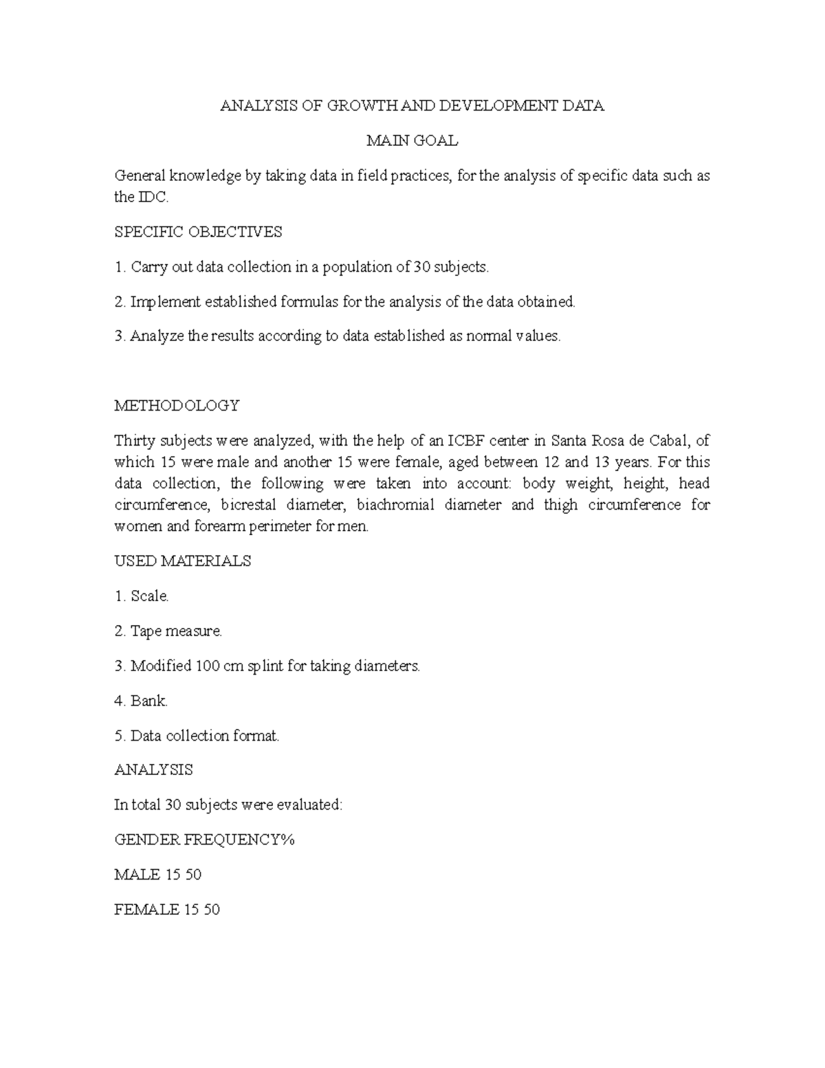 Analysis OF Growth AND Development DATA - ANALYSIS OF GROWTH AND ...