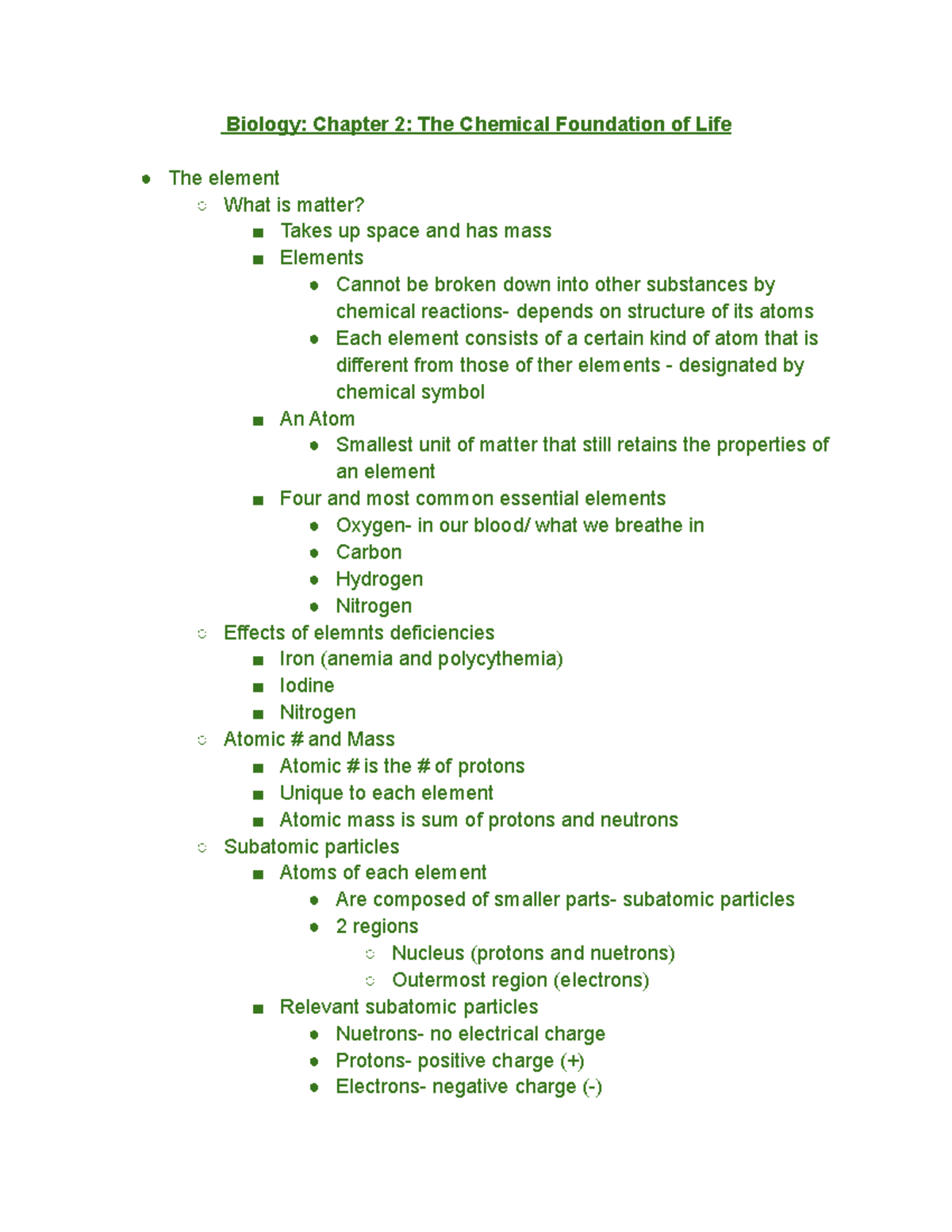 Biology Chapter 2 The Chemical Foundation of Life - 2 WATER The ...