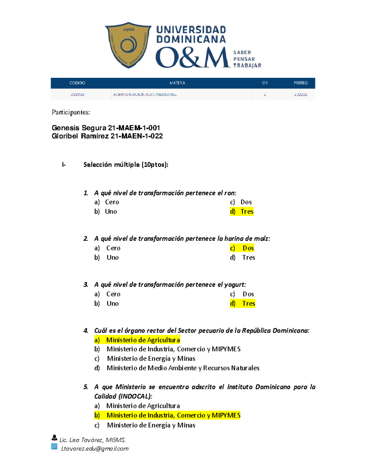 Practica Final Administracion Agroindustrial - Lic. Lisa Tavárez, MGMS ...