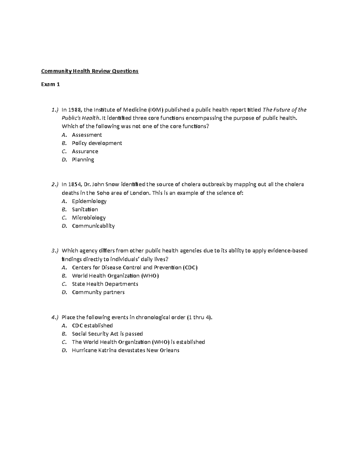 Community Health Review Questions - NUR 426 - Arizona College - StuDocu