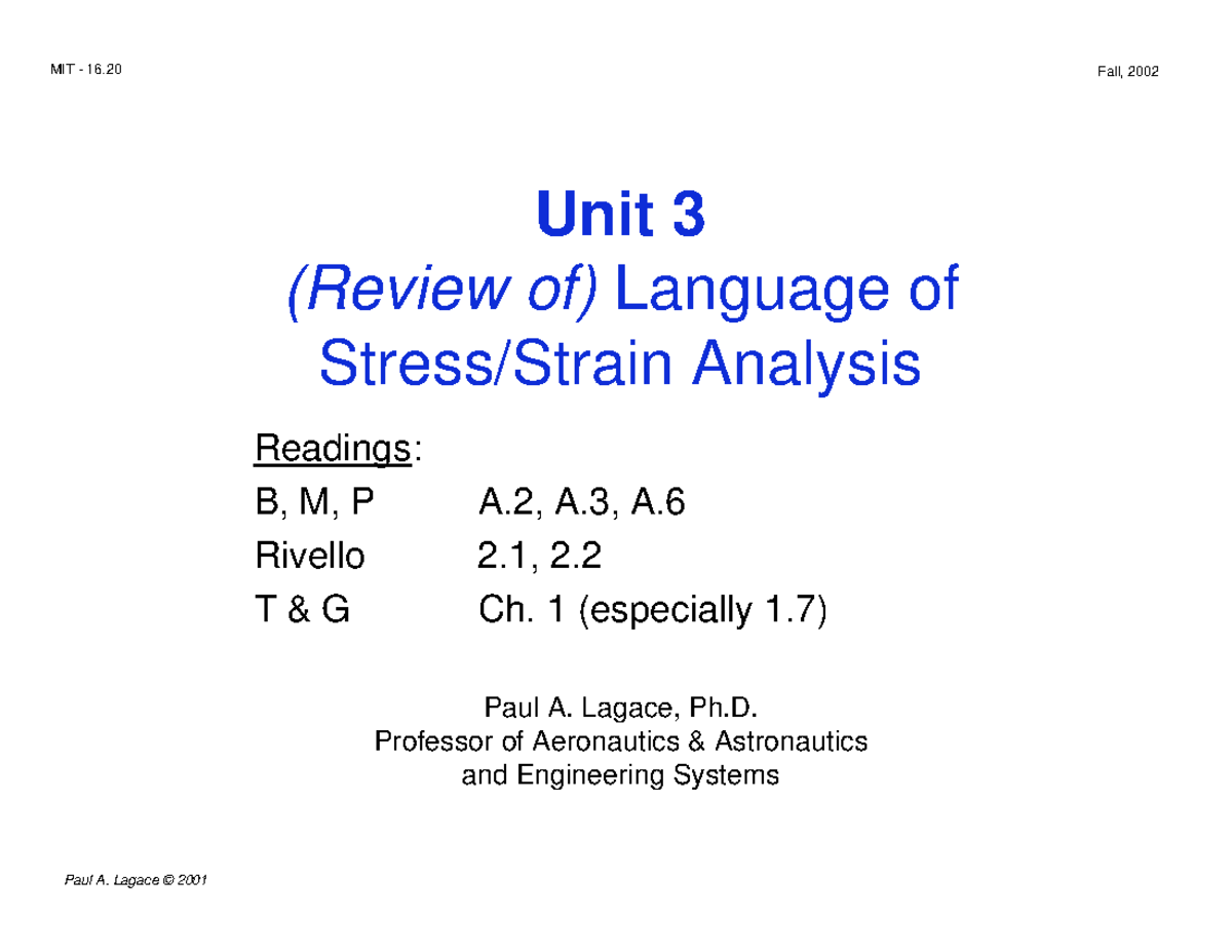 Unit3 - (Review of) Language of Stress/Strain Analysis - Unit 3 (Review ...