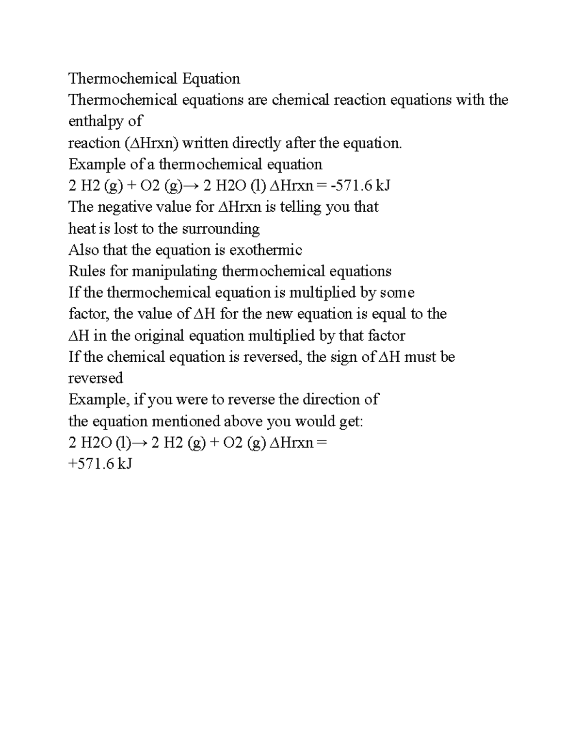 Share Doc 5 - notes - Thermochemical Equation Thermochemical equations ...