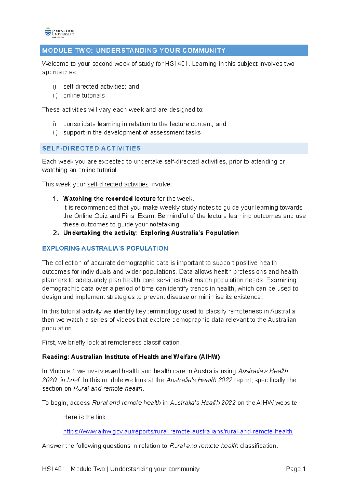 2022 Tutorial 2 Understanding your community - MODULE TWO ...