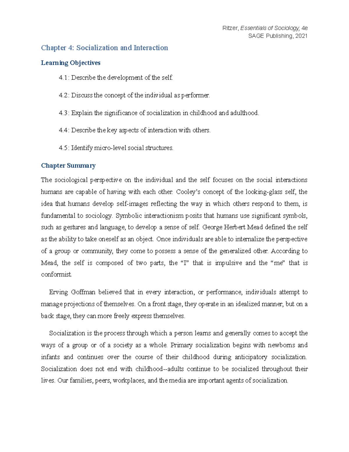 Chapter 4 Socialization and Interaction - SAGE Publishing, 2021 Chapter ...