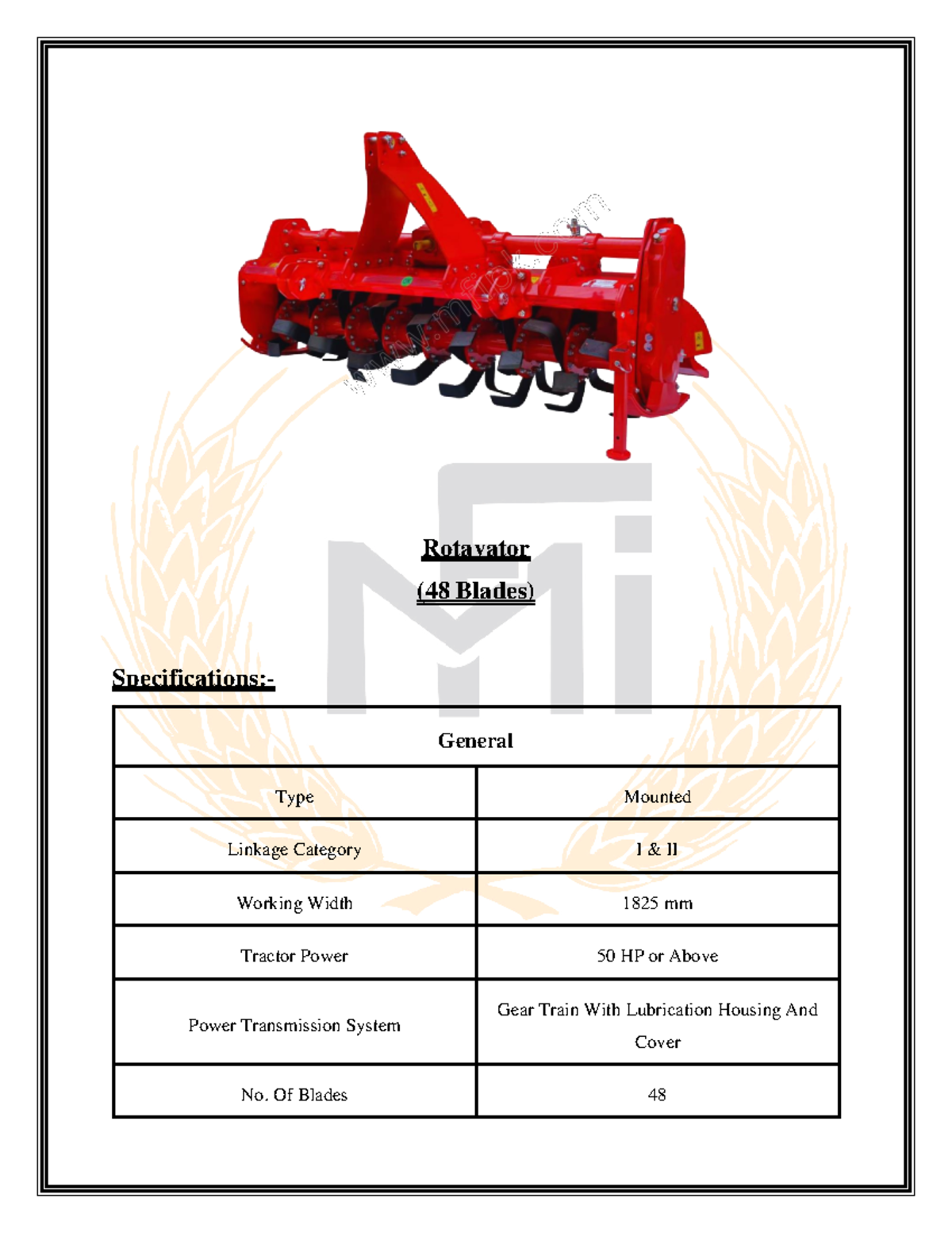 Rotavator 48 Blades Specifications - Rotavator (48 Blades ...