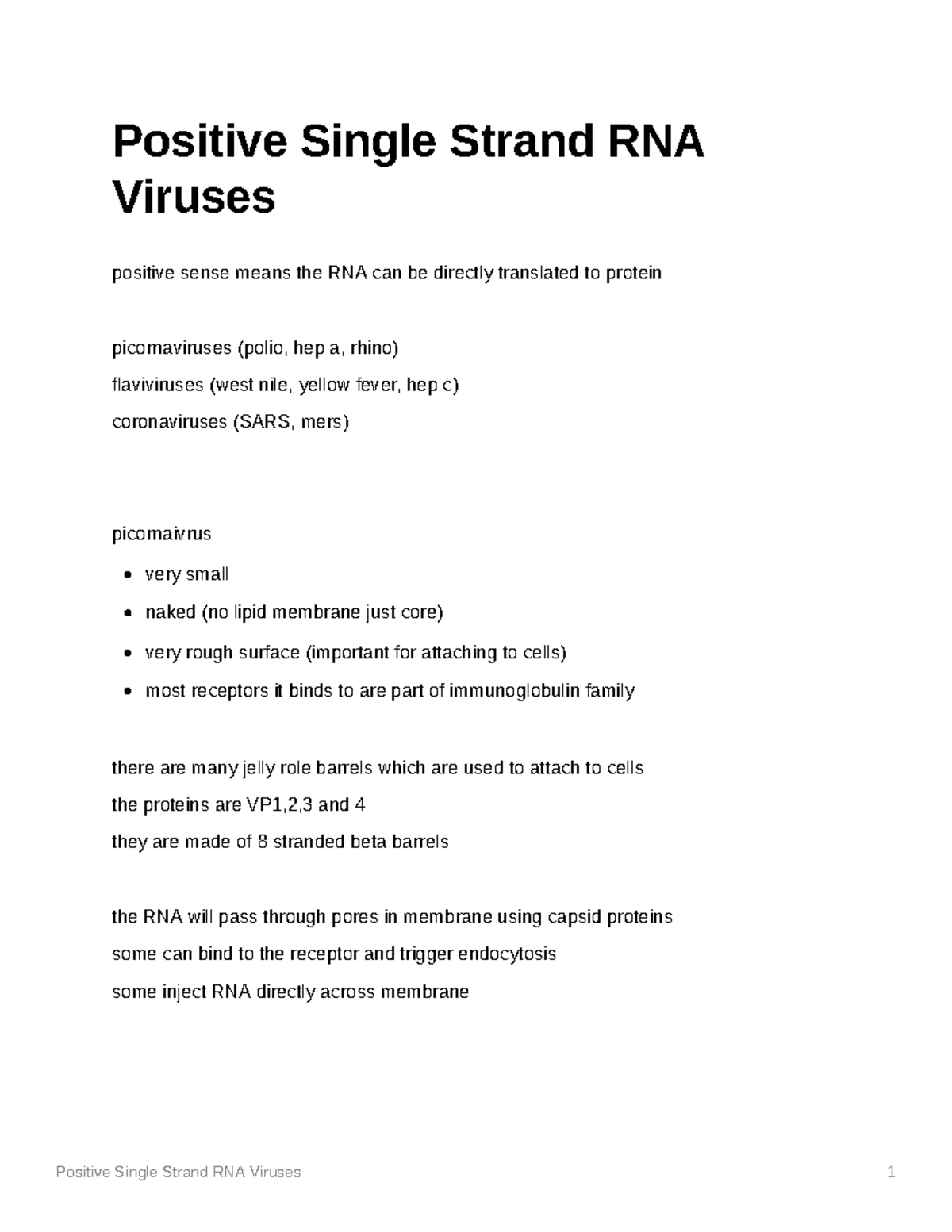 Positive Single Strand RNA Viruses - Positive Single Strand RNA Viruses ...