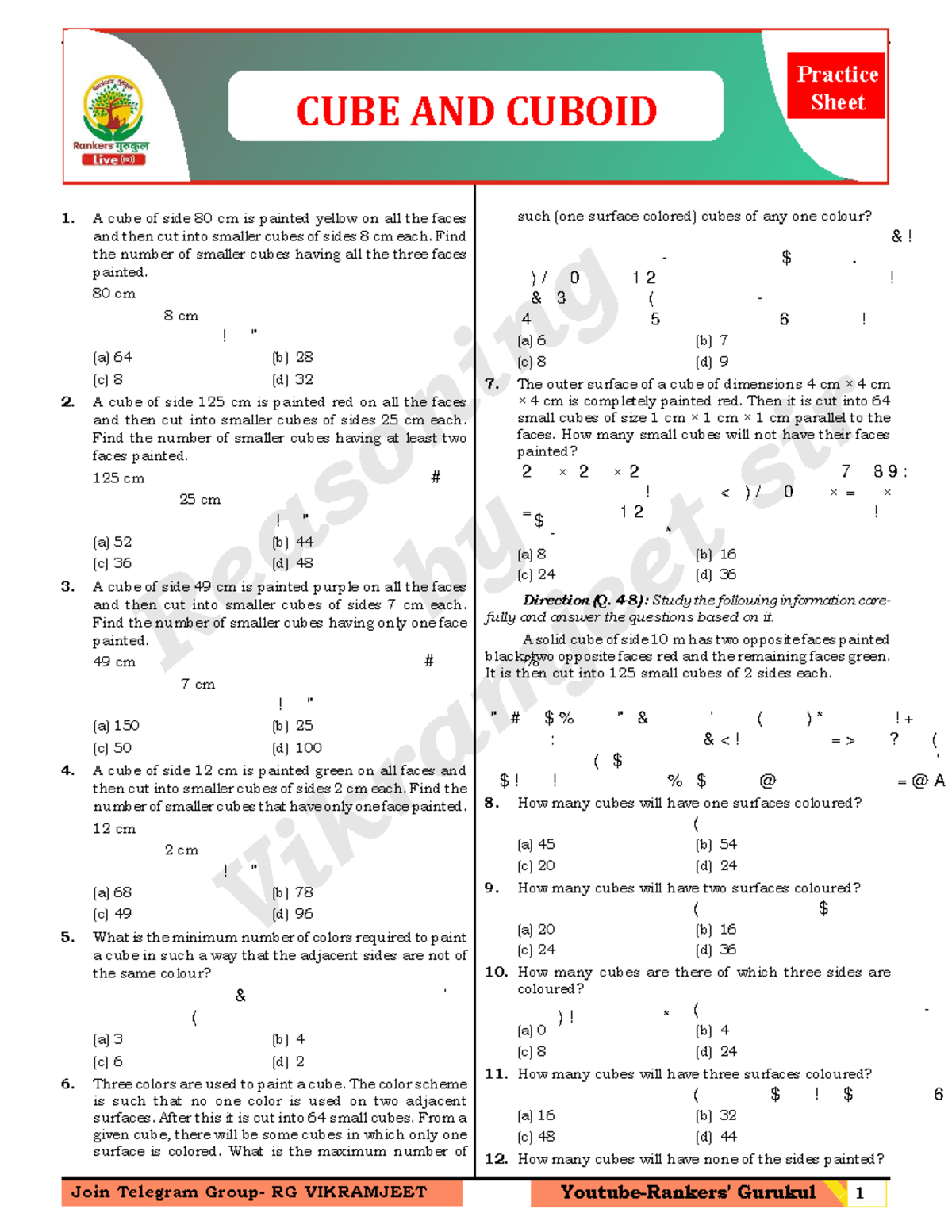 1693921490 - Reasoning by Vikramjeet sir CUBE AND CUBOID Practice Sheet ...