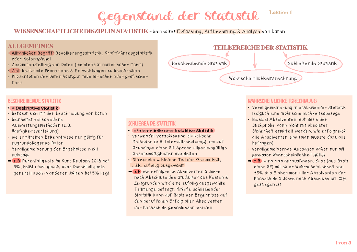 Lektion 1 Statistik - ####### Gege!tand der Stat"tik ALLGEMEINES ...