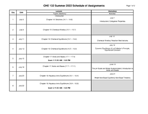 S23 CHE 132 Schedule - Page 1 of 2 Week Day Reading Workshop # Topic 1 ...