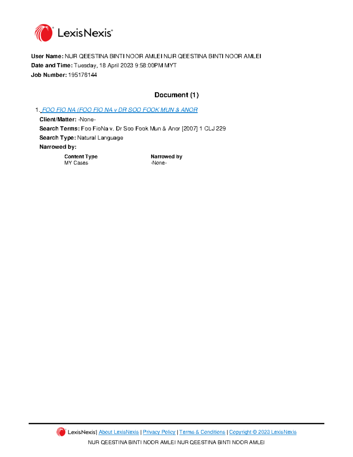 FOO FIO NA (FOO FIO NA v DR SOO FOOK MUN & AN - | About LexisNexis ...