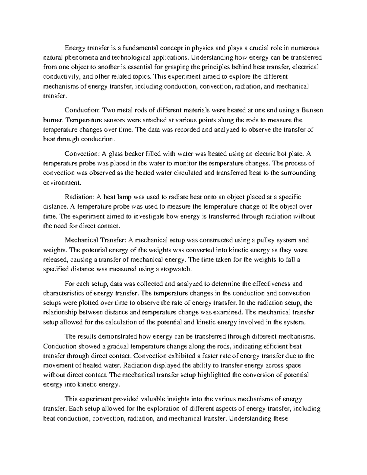 Energy Transfer Lab Report - Energy transfer is a fundamental concept ...