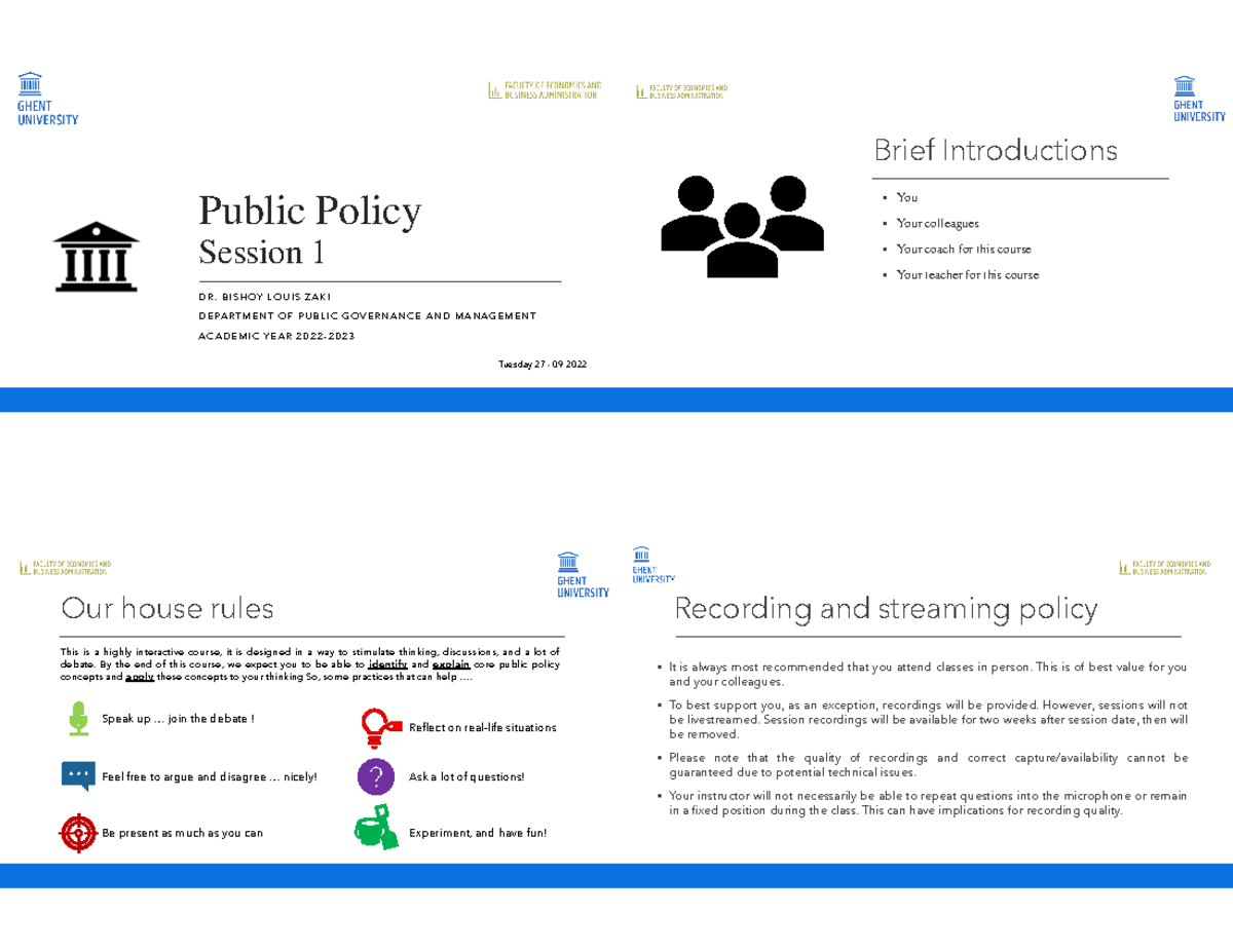 Session 1 (Dubbelzijdig, ZW) - Public Policy Session 1 D R. B I S H O Y ...