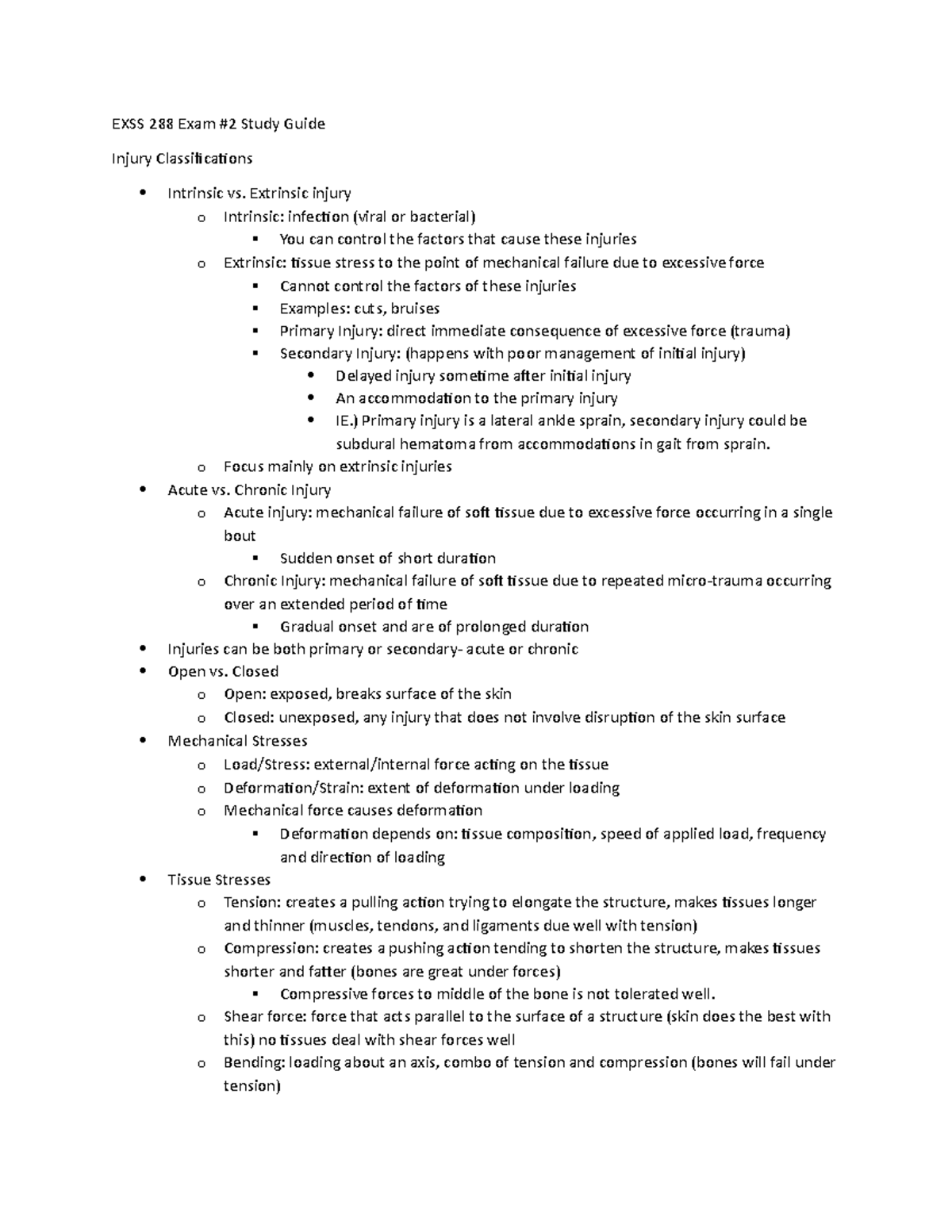 EXSS 288 Exam 2 Lecture Notes - EXSS 288 Exam #2 Study Guide Injury ...