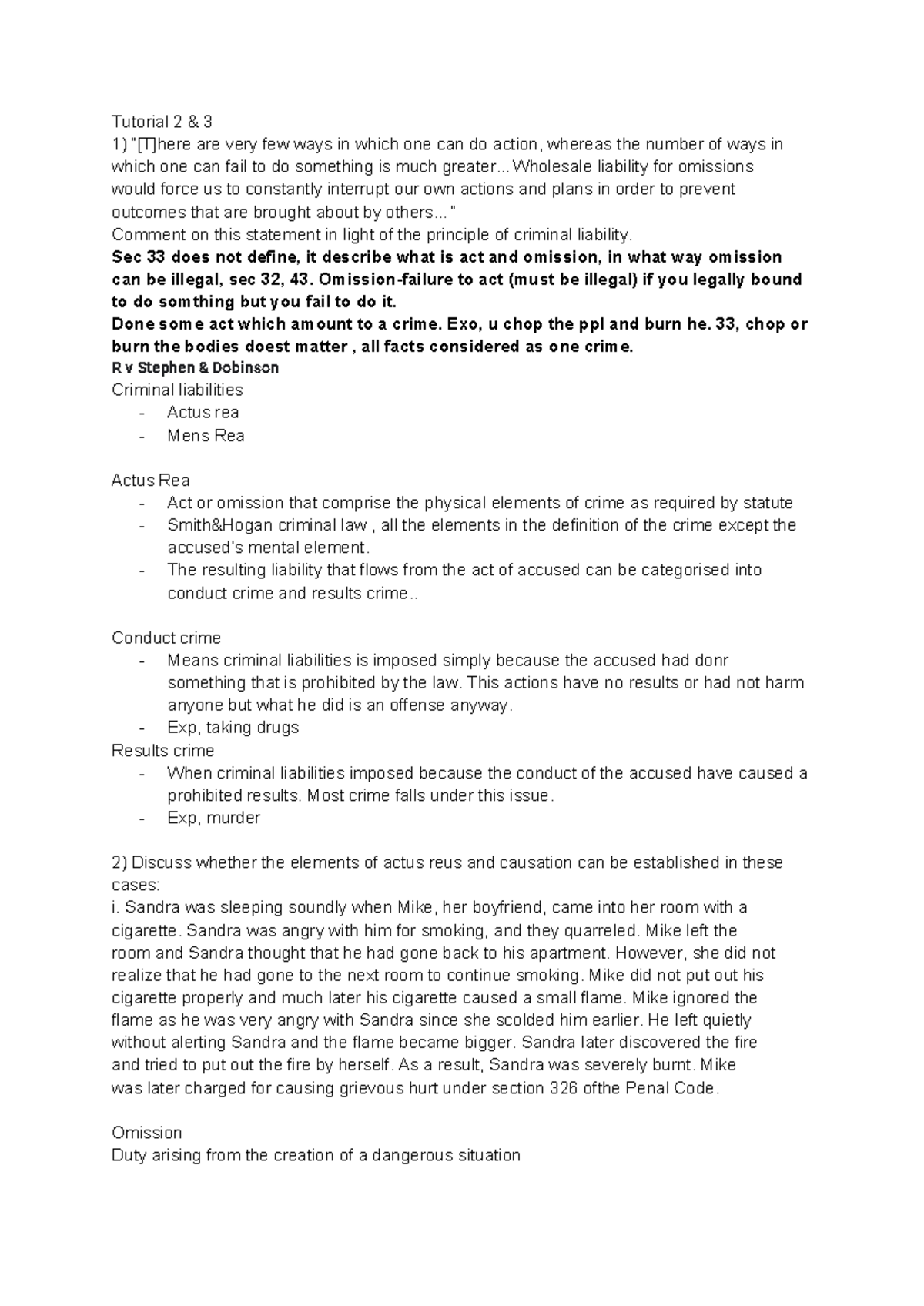 Tutorial 3 - Tutorial 2 & 3 “[T]here are very few ways in which one can do action, whereas the ...