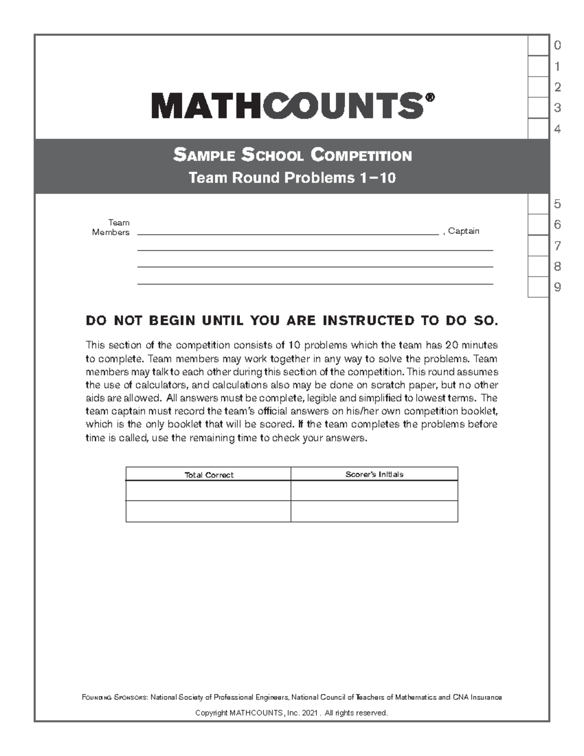 Sample School Competition Team Round - Copyright MATHCOUNTS, Inc. 2021 ...