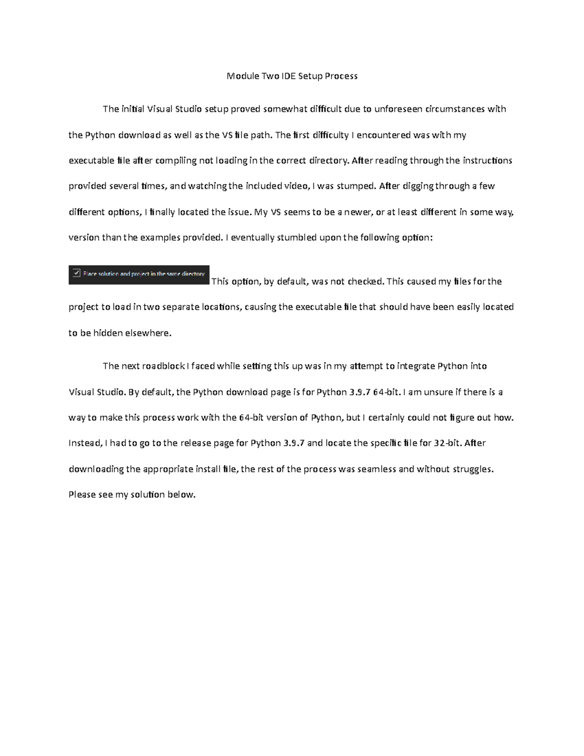 CS210 IDE Setup - Notes - Module Two IDE Setup Process The initial ...