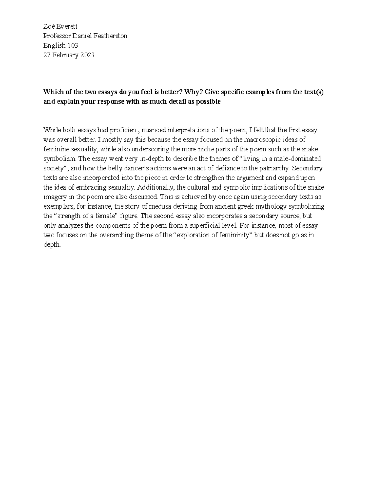 ENGL 103 WEEK 8 - closed reading 3 - Zoë Everett Professor Daniel ...