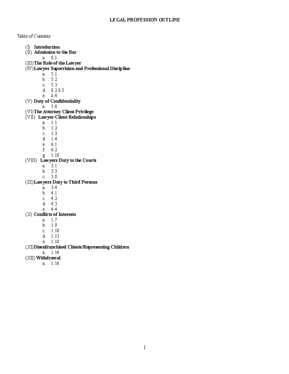 CLG Legal Profession Outline - LEGAL PROFESSION OUTLINE Table of ...