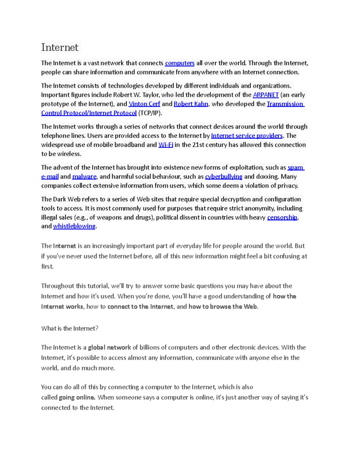 Internet - Through the Internet, people can share information and ...