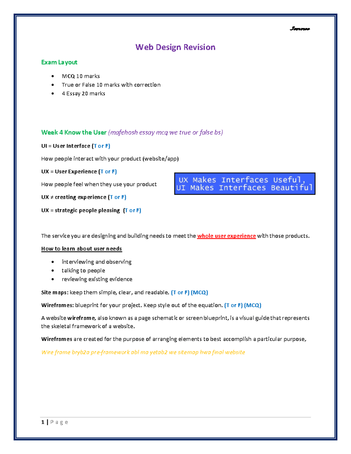 Web Design Revision - Cost - Web Design Revision Exam Layout MCQ 10 ...
