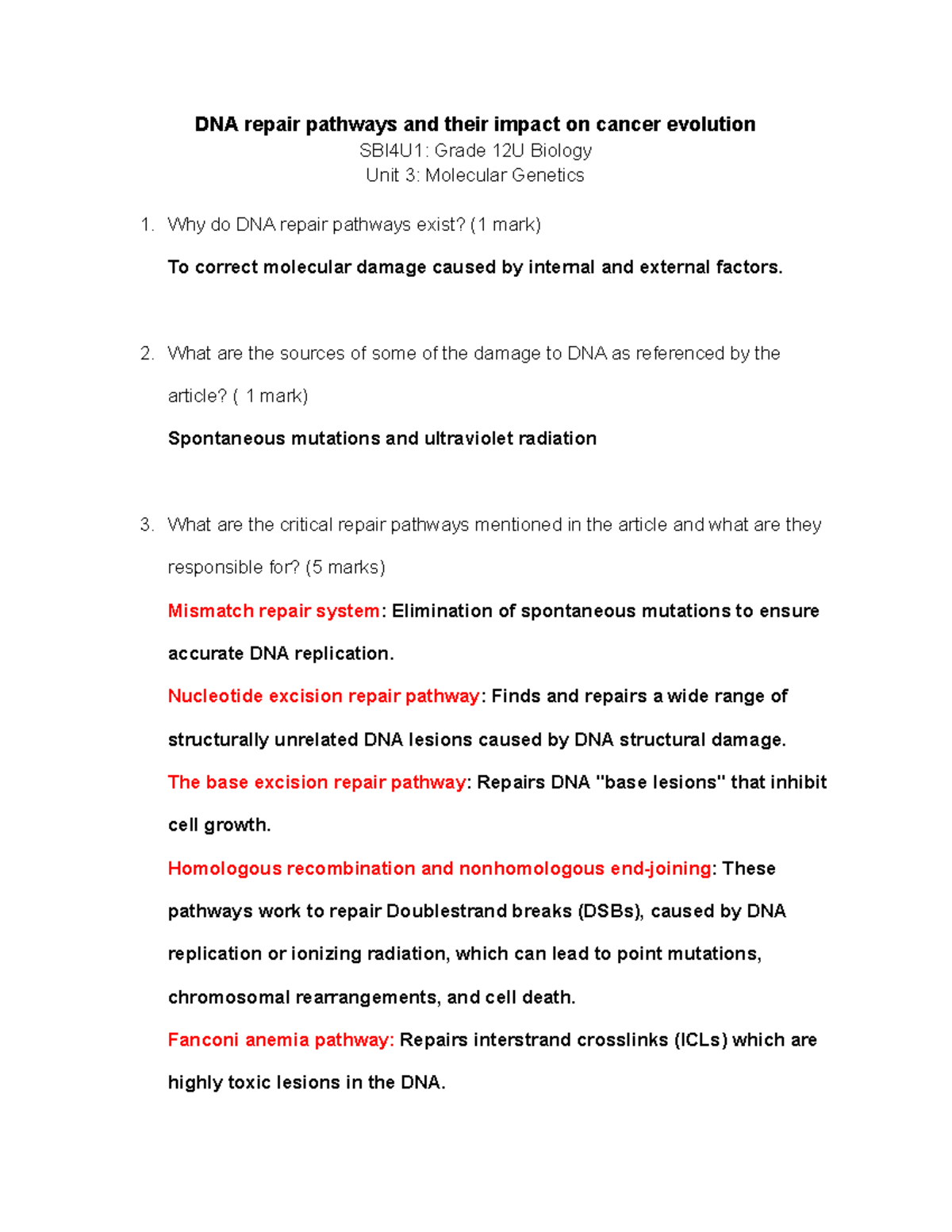 DNA repair pathways and their impact on cancer - What are the sources ...
