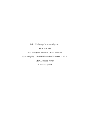 TASK 3 - Evaluating Curriculum Alignment - Joshua Ballard Task 3: Evaluating Curriculum ...